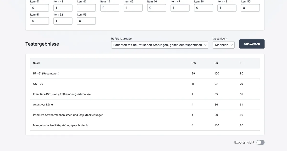 BPI digital auswerten | PsyCalc | Auswertungsprogramm