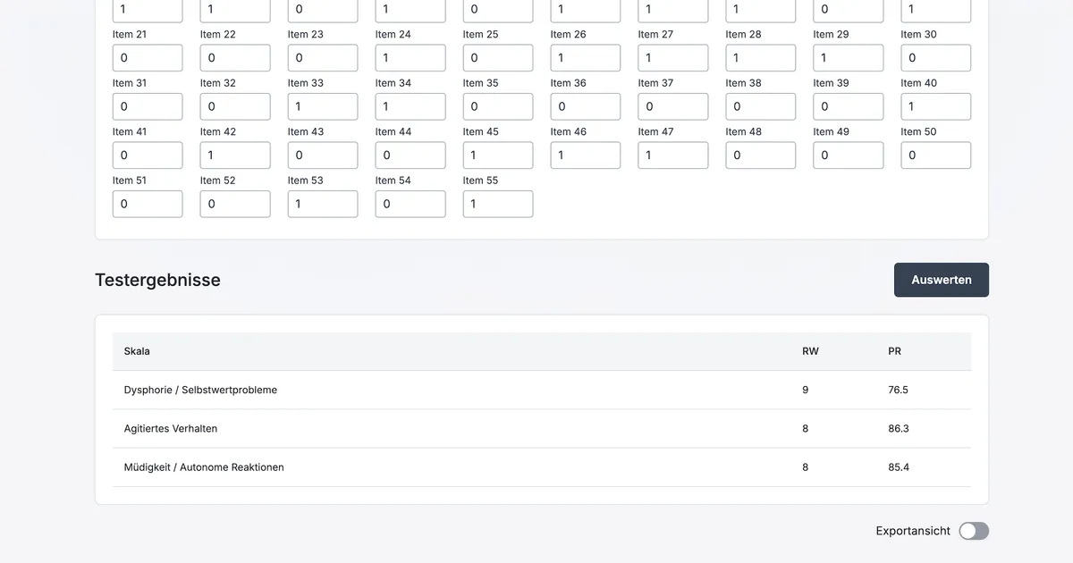 DTK-II digital auswerten | PsyCalc | Auswertungsprogramm