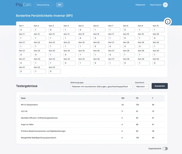 BPI digital auswerten | PsyCalc | Auswertungsprogramm
